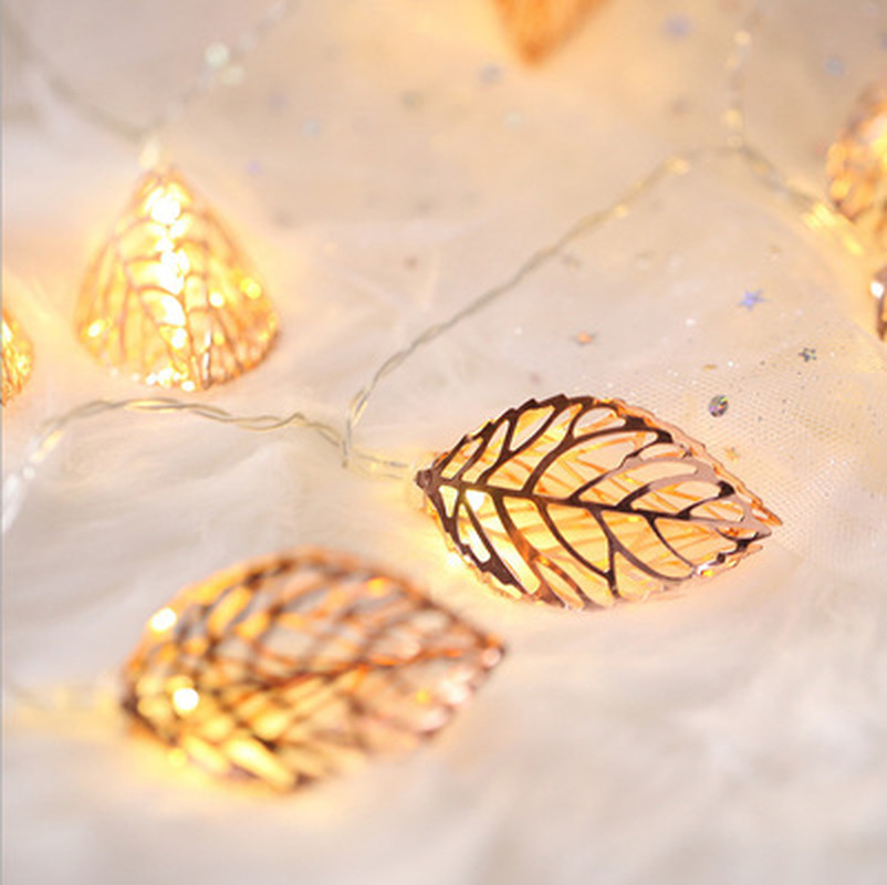 LED Wrought Iron Gold Leaf String Lights Hollow Ro... – Grandado