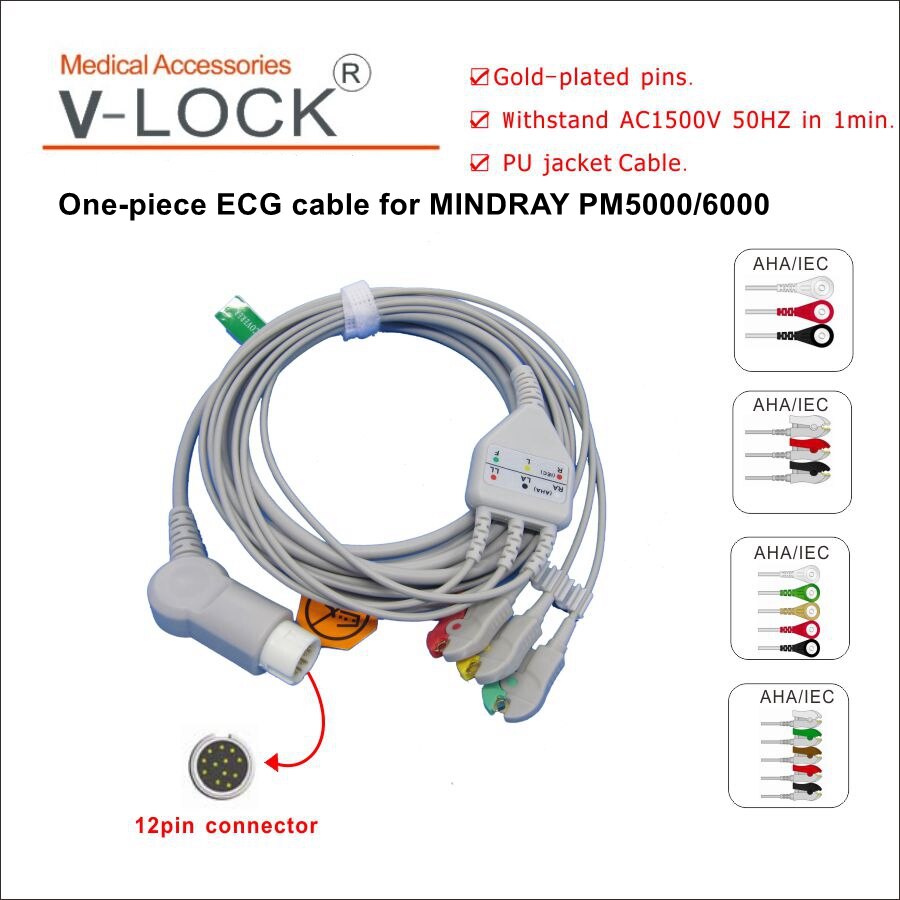 One-piece ECG cable with snap clip for MINDRAY T5/... – Vicedeal