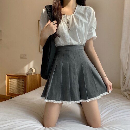 Skirt Niche Lace Gray Pleated Skirt Summer Women A... – Vicedeal