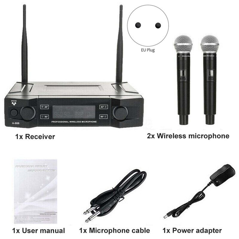 Wireless Dual Handheld Microphone 2 Channel VHF Mi... – Grandado