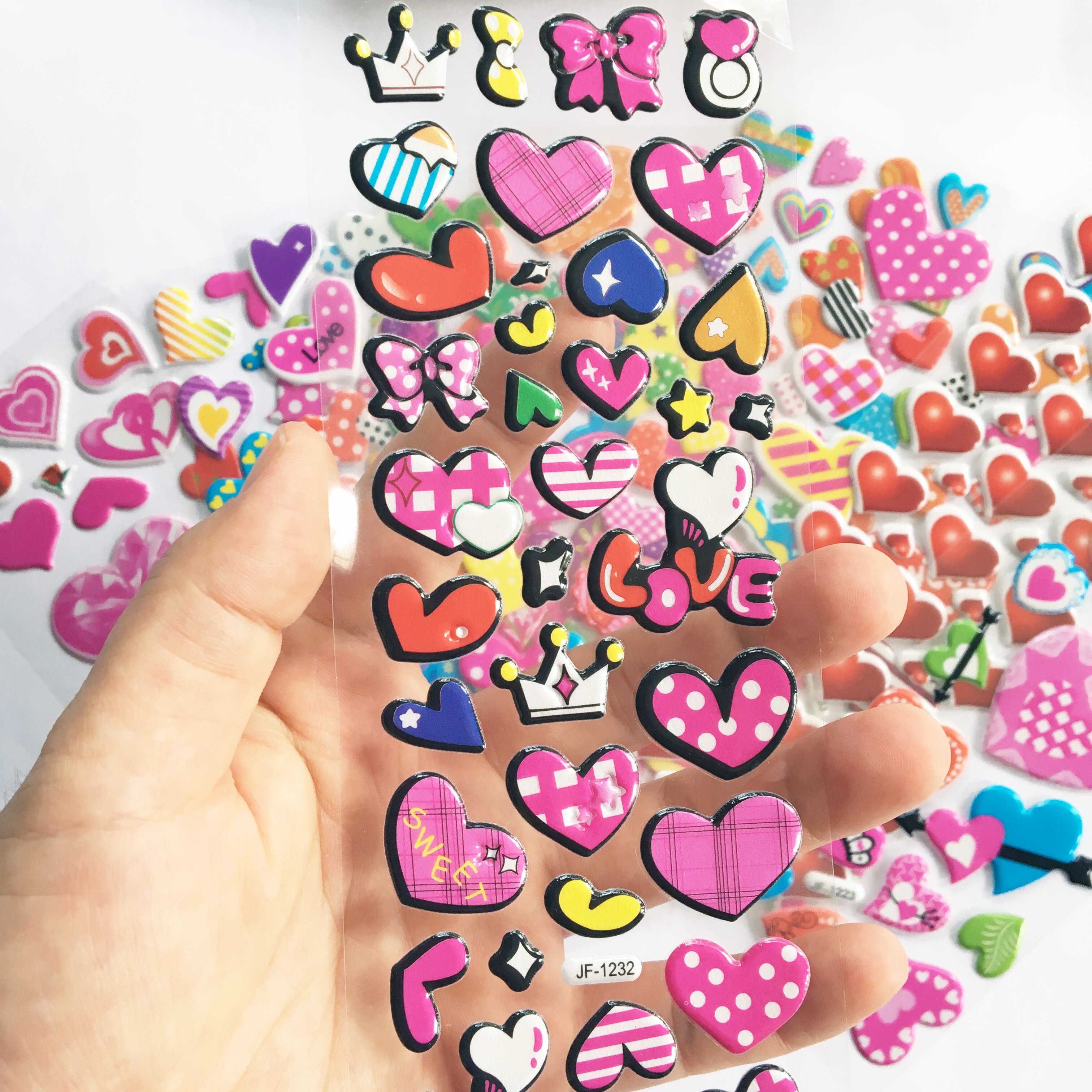 6 sheets Sticker Kids Cute 3D Cartoon PVC DIY Hear... – Grandado