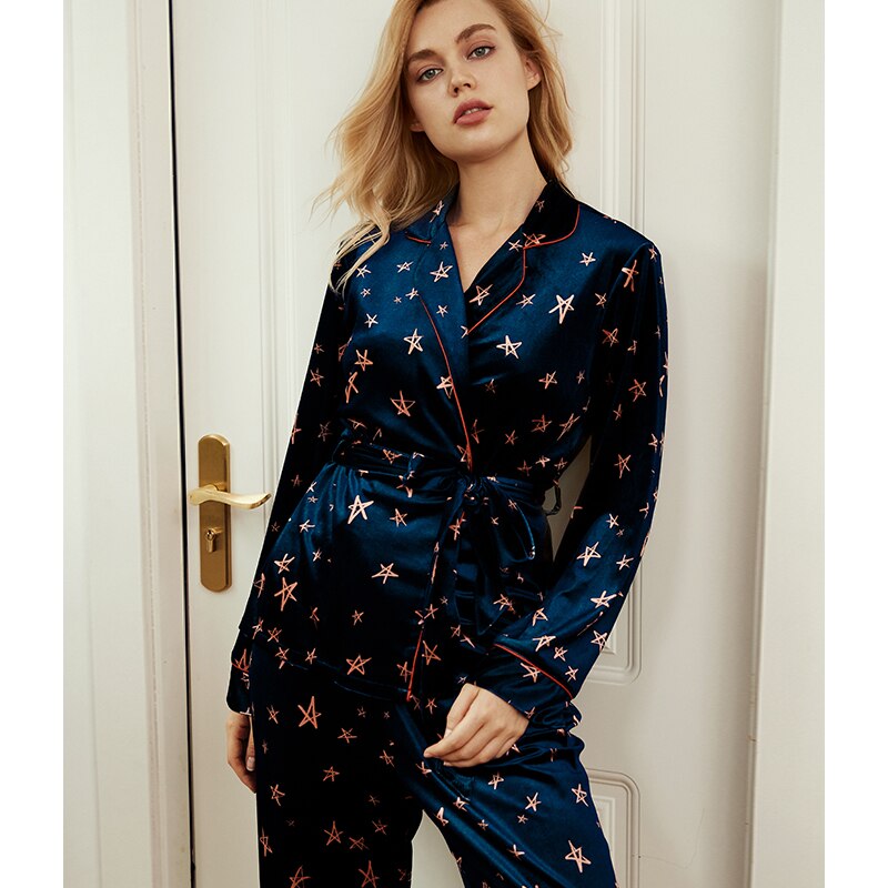 Velvet Warm women's pajamas Set Robes And Pants Lo... – Vicedeal