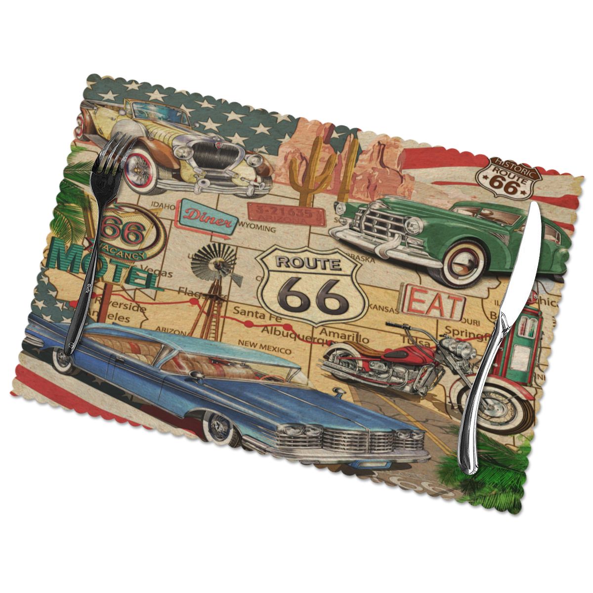 6pcs Placemat for dining table Vintage Route 66 Po... – Grandado
