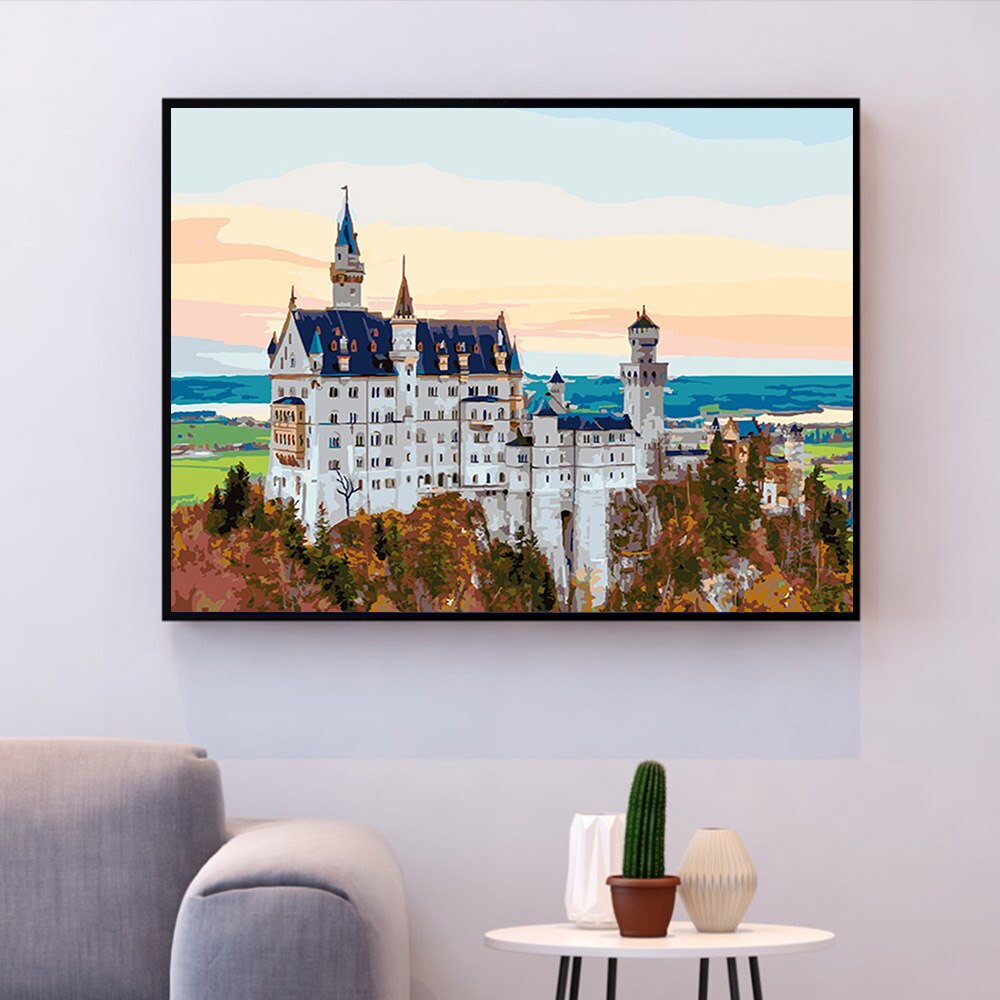 HUACAN Painting By Numbers Castle Landscape Drawin... – Grandado