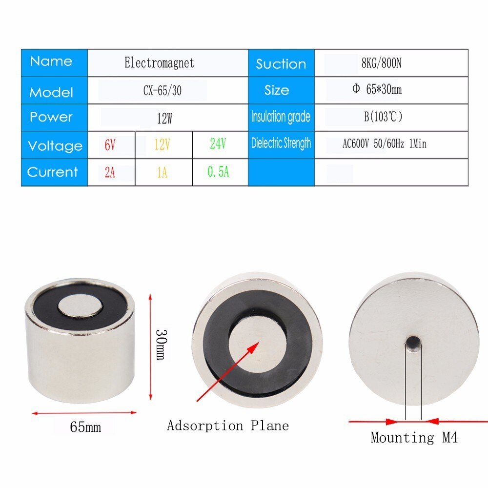 65*30mm Large Suction 80kg Dc 5v/12v/24v Big Solen... – Vicedeal
