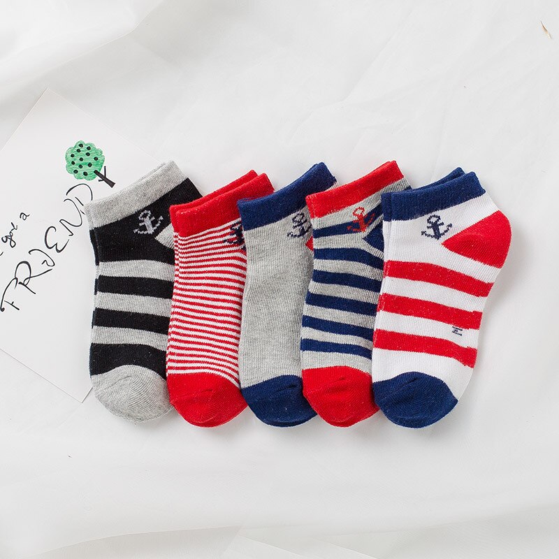 5Pair/Lot Children Boys Socks Cotton Anchor Stripe... – Grandado
