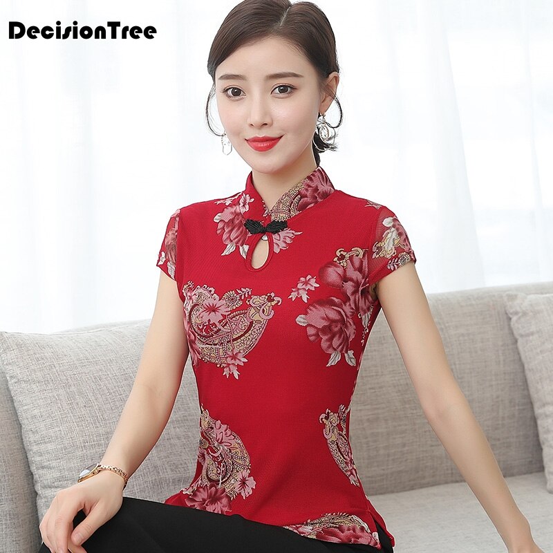 cheongsam blusa seda Lino qipao tops estilo chino ... – Grandado