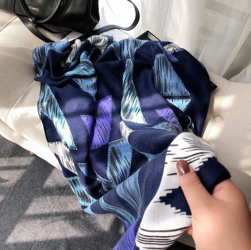 luxury Scarf women spring Spain style long blue pr... – Grandado