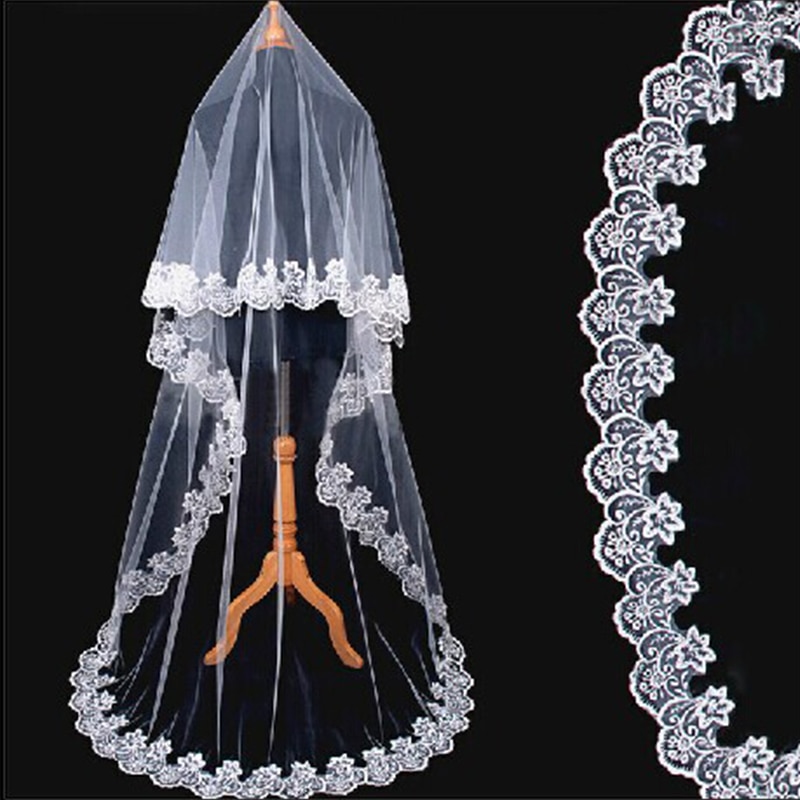 Wedding Veil Photos lace edge long Cathedral veil/... – Grandado