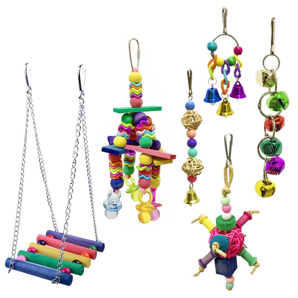 Parrot Bird Toy Set Swing Bells Hanging Bridge Woo... – Grandado