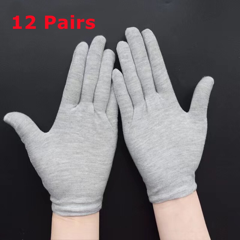 12 Pairs Black White Cotton Gloves Men Women Mitte... – Grandado