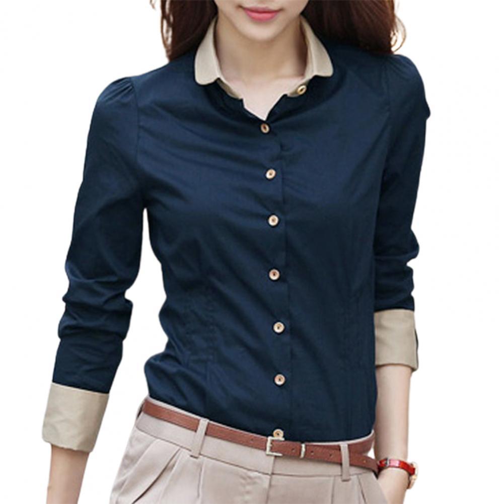 Office Blouses Tight Blue Solid Color Shirt Button... – Vicedeal