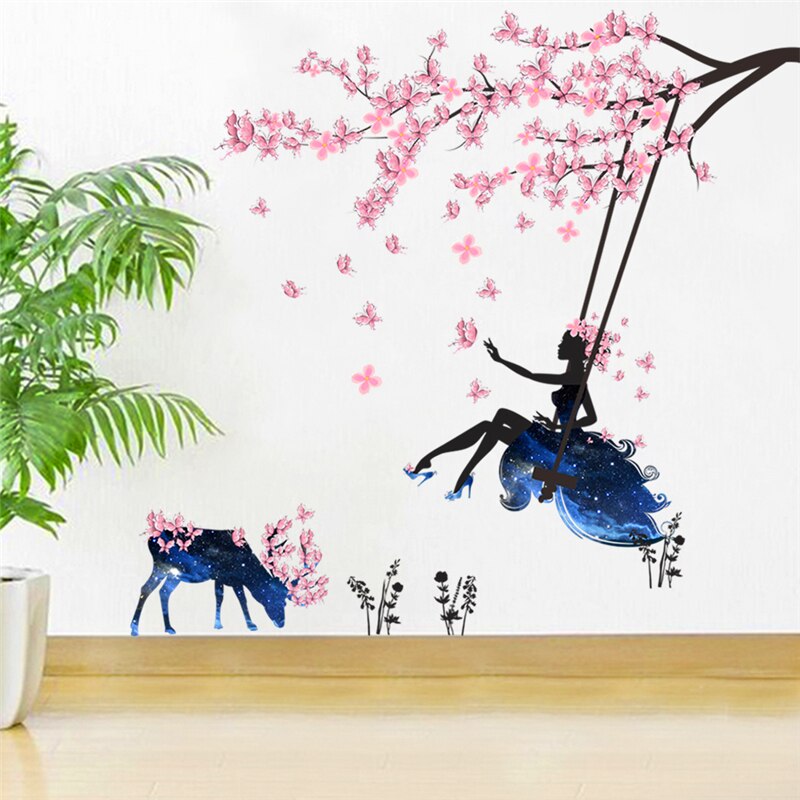 dreamlike flower fairy swing wall stickers for kid... – Vicedeal