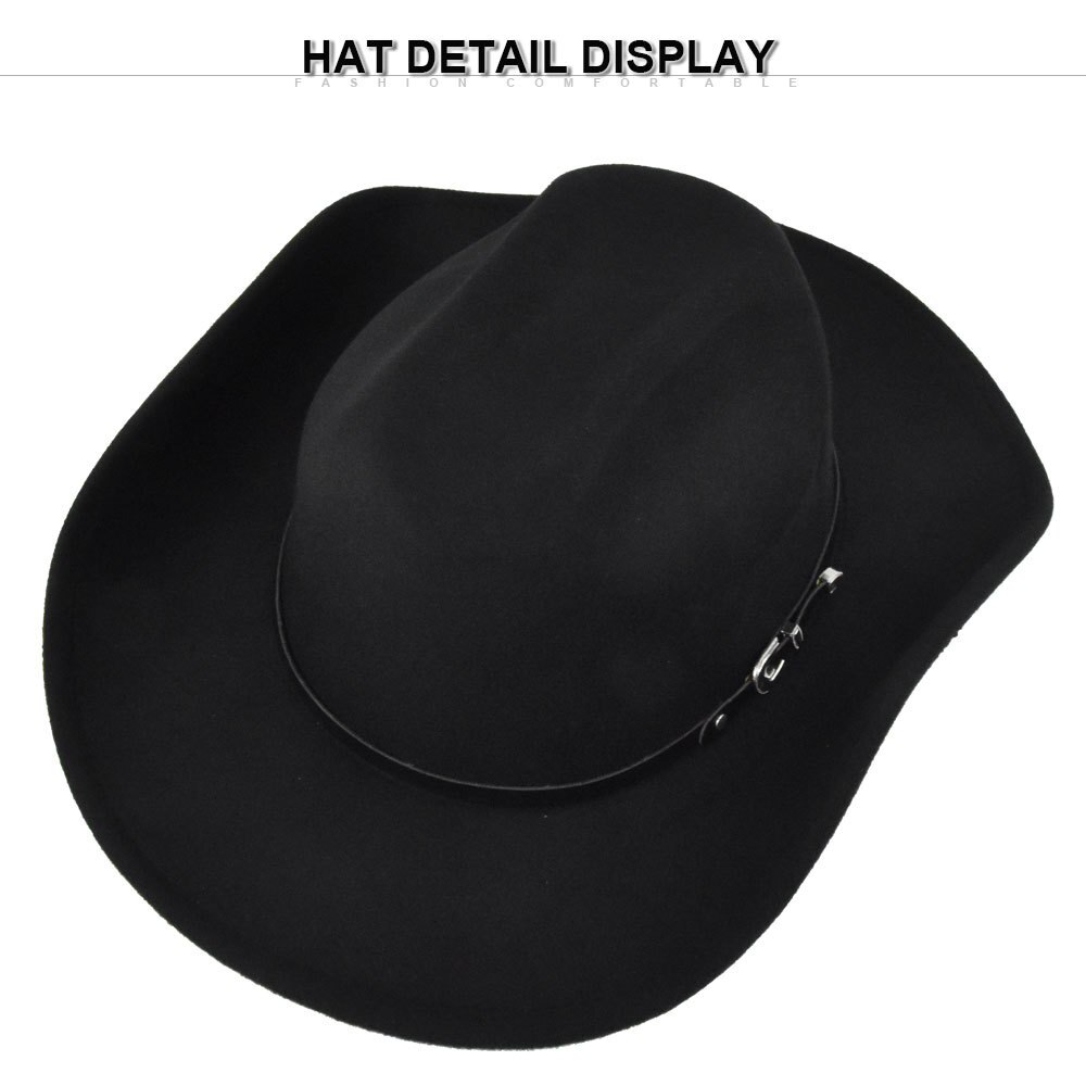 style cowboy hat top hat retro black woolen jazz h... – Grandado