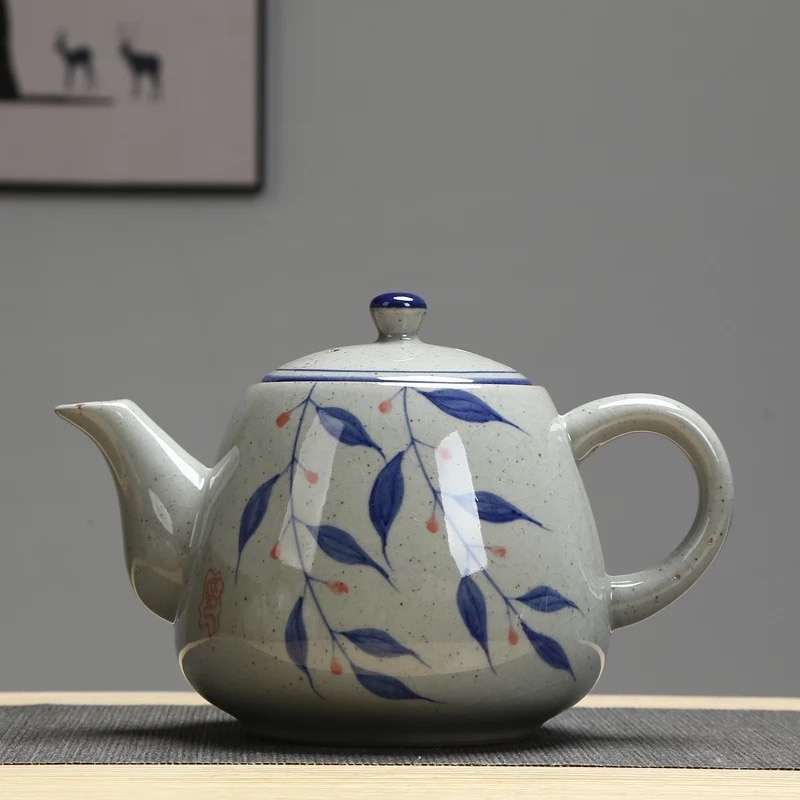 Ceramic Large Teapot With Handle Vintage Hand-pain... – Vicedeal