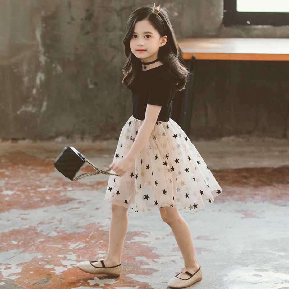 Girls Dress Patchwork Mesh Dress For Girls Star Pr... – Grandado