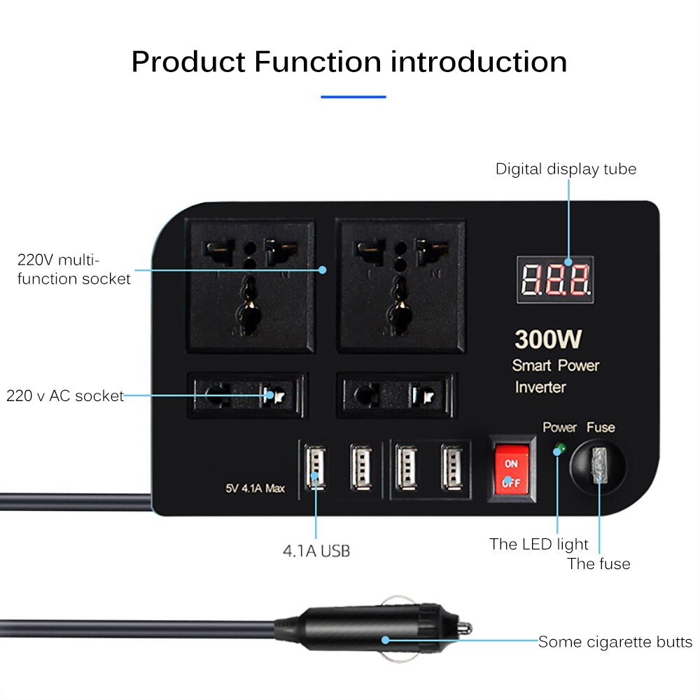 Onever 300W DC 12V/24V To AC 220V 50Hz Car Power I... – Grandado