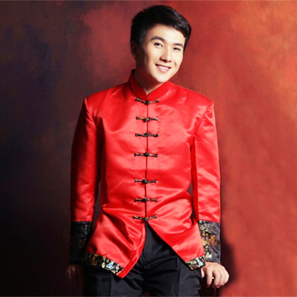 red tunic jacket tang suits male shanghai oriental... – Grandado