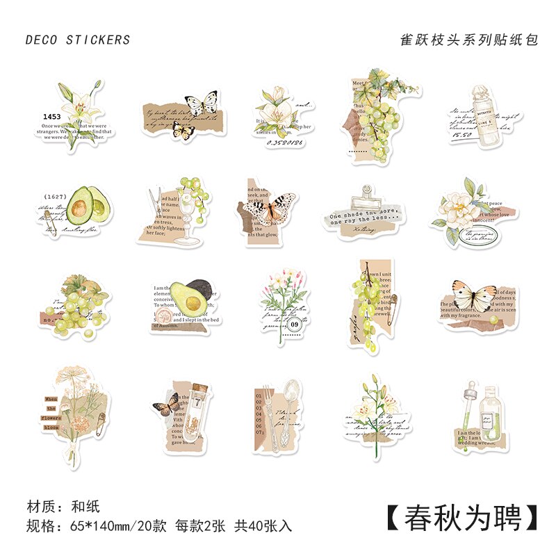 Vintage Plant Fruit Letter Collage Paper Sticker P... – Grandado