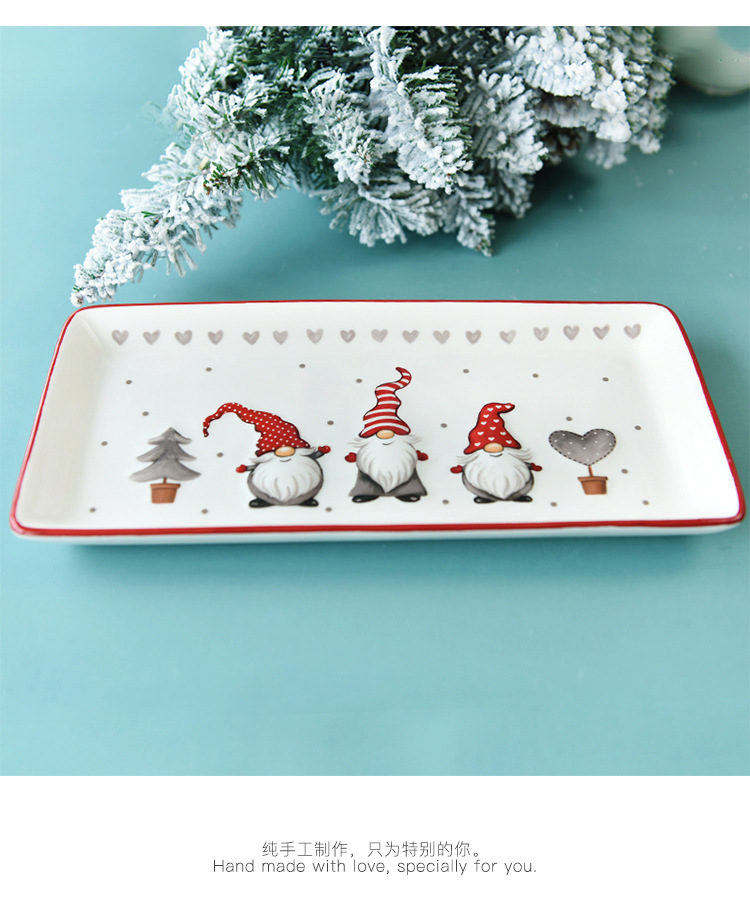 Nordic rectangular Christmas ceramic flat plate ki... – Grandado