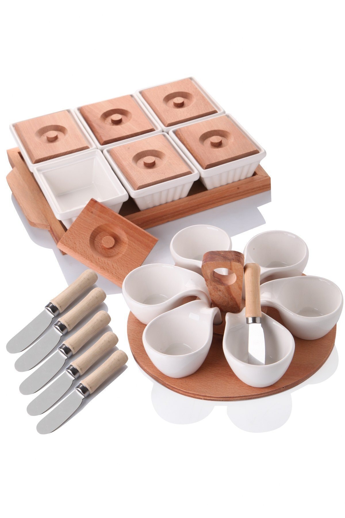Wood Detailed-Ceramic Breakfast Presenter Set-Cond... – Grandado