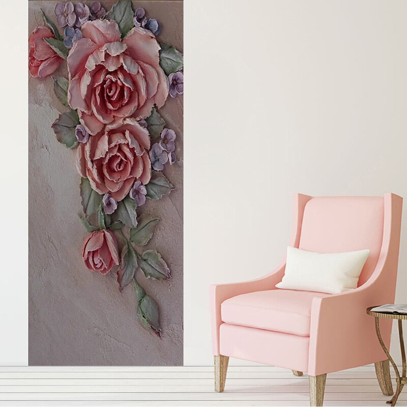 European Style 3D Embossed Rose Flowers Door Stick... – Vicedeal