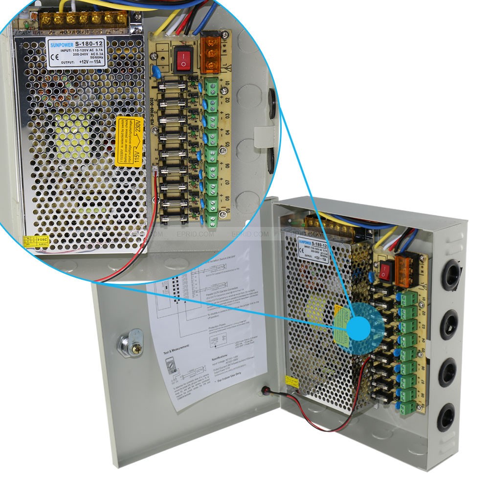 CCTV Power Supply Box, 9 Port Channel 15A 180W Dis... – Vicedeal