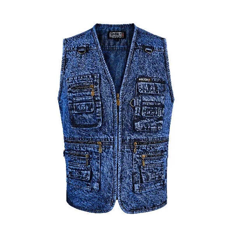 Mannen Vest Denim Vest Jas Diepe Blauwe Mannelijke... – Grandado