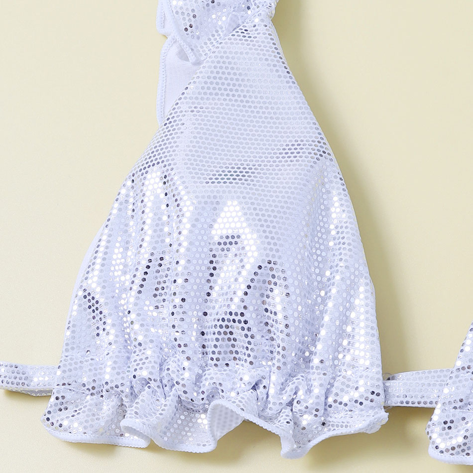 Girls Metallic Ruffle Trim Triangle Bikini Set Sex... – Vicedeal