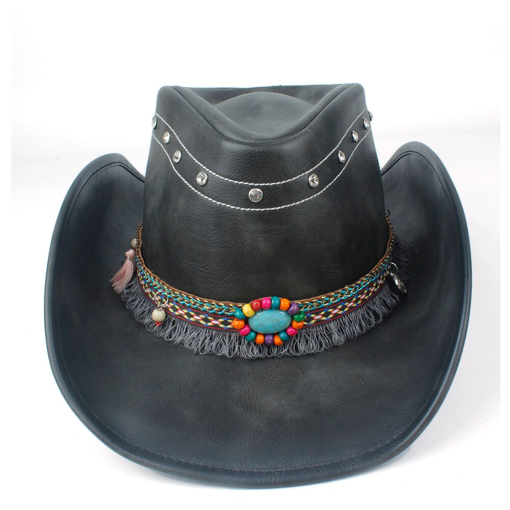 Men Women Western Cowboy Leather Hat With Tassel R... – Vicedeal
