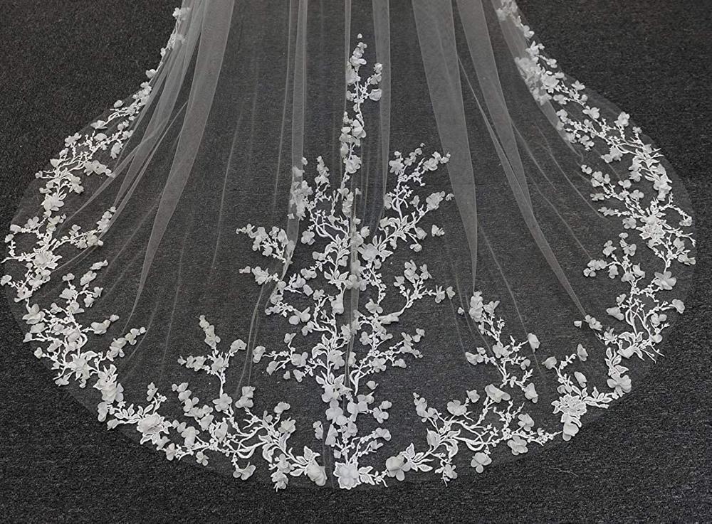 Wedding Veils 3D Flowers Floral Veil 1 Tier Long C... – Grandado