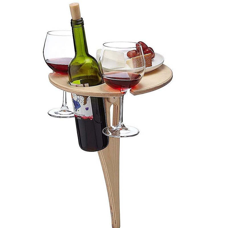 Foldable Outdoor Wine Table Wooden Round Desktop M... – Grandado