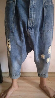 Summer blue Crotch denim pants Male Streetwear dan... – Grandado