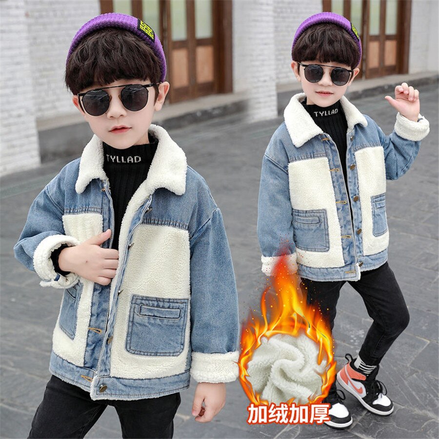Baby boys winter coat Denim stitching thickening w... – Grandado