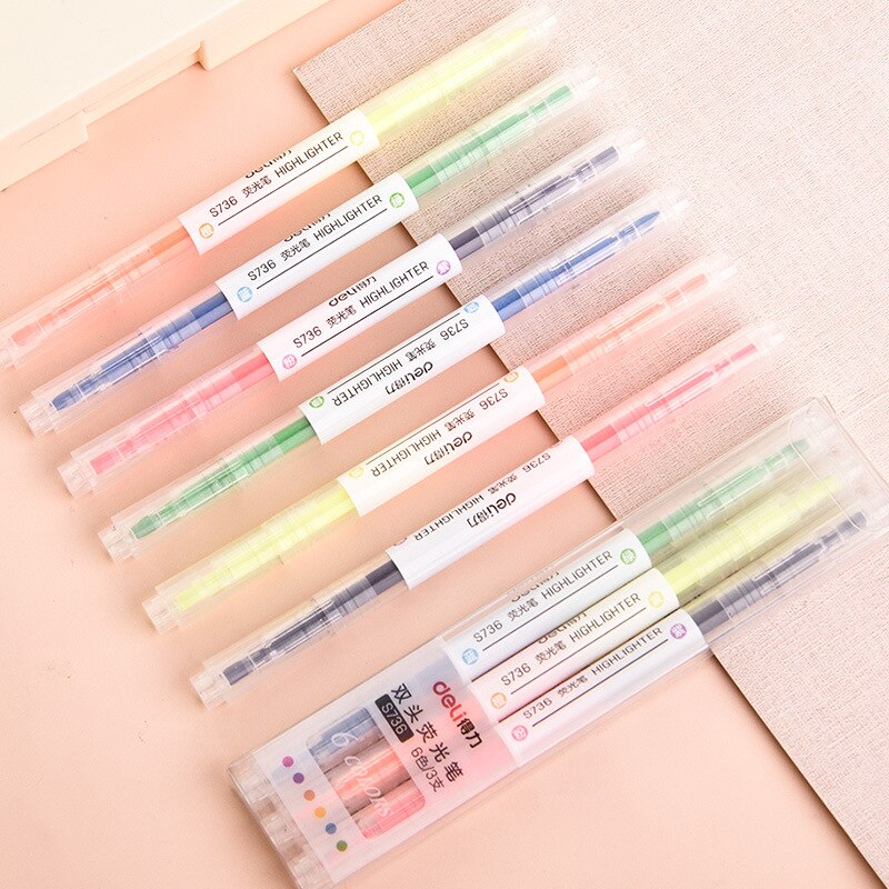 3 pcs/pack Deli Double Head 6 Color Highlighters A... – Grandado