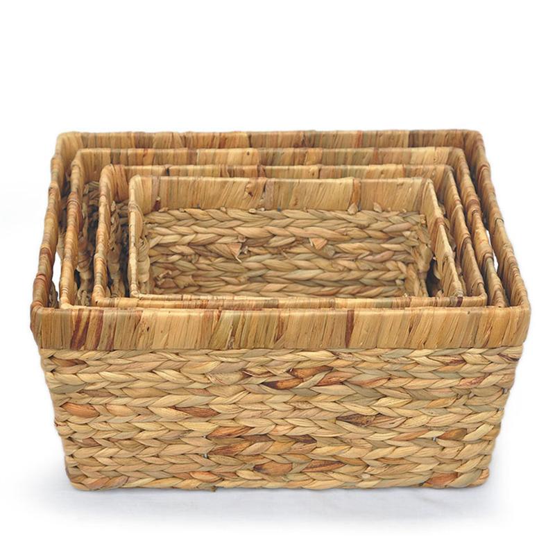 Natural Straw Rectangular Desktop storage basket W... – Grandado