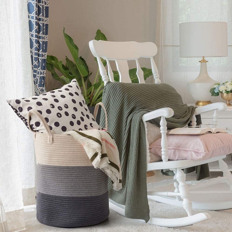 Large Cotton Storage Basket Soft Laundry Basket Wo... – Grandado