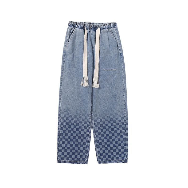 Vibe Style Checkerboard Vintage Men Straight Jeans... – Grandado