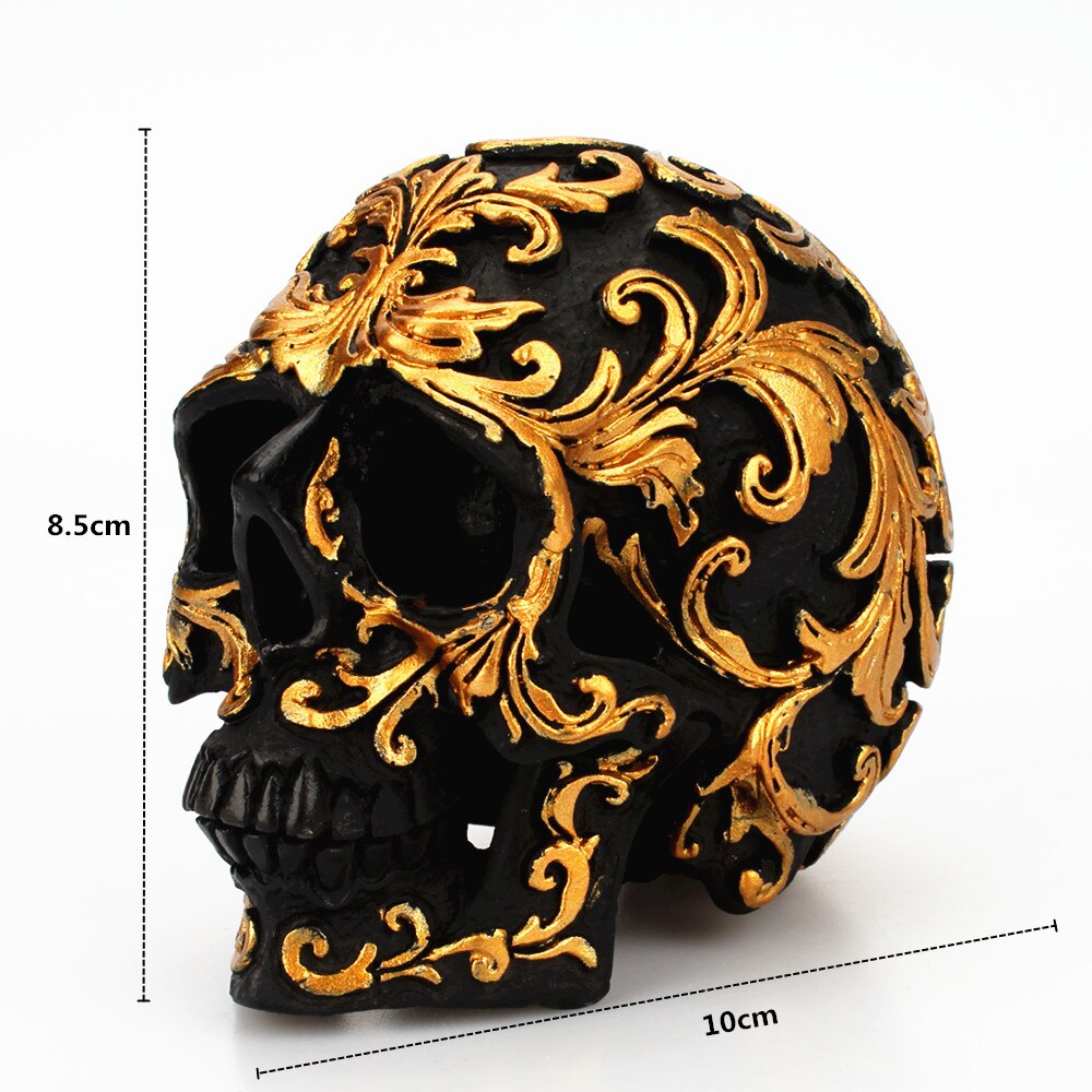 Retro Resin Black Skull Head Statues Golden Carvin... – Vicedeal