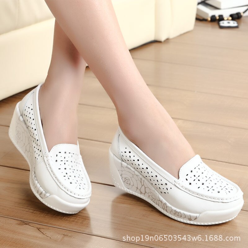 COWCOM Spring Thick-soled Platform Shoes Women's C... – Grandado