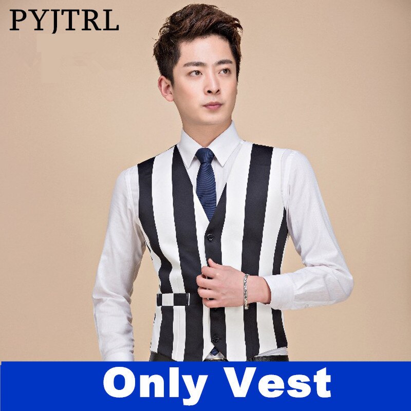 PYJTRL Men Casual Black White Stripe Suit Vest Nig... – Grandado