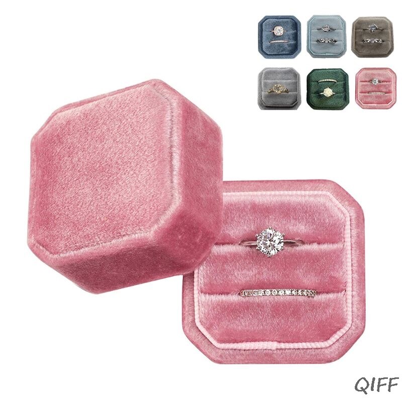 Octagon Velvet Double Slot Ring Box Wedding Engage... – Grandado