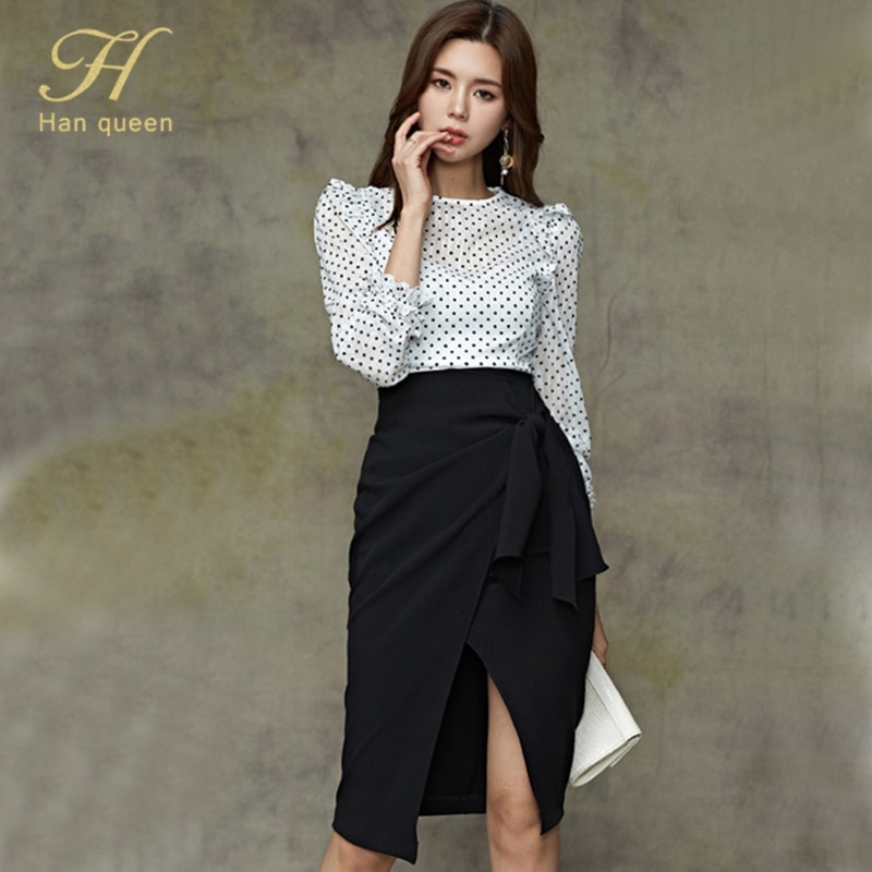 H Han Queen 2 Pieces Suit Women Autumn O-neck Dots... – Grandado