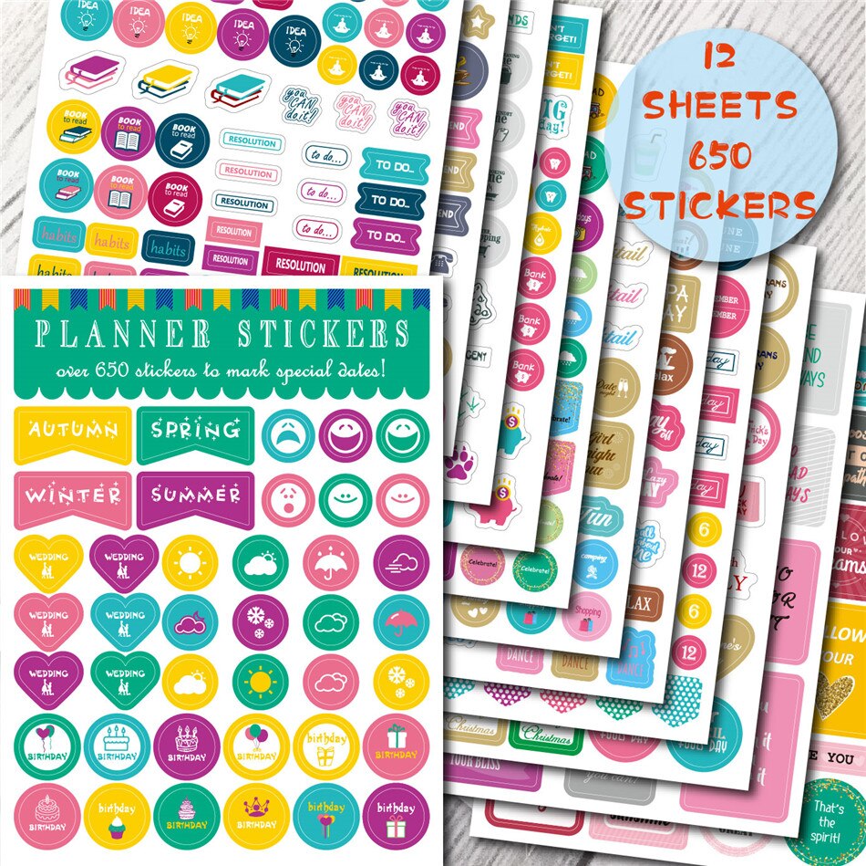 730pcs Planner Stickers Pack Waterproof Label Scho... – Grandado