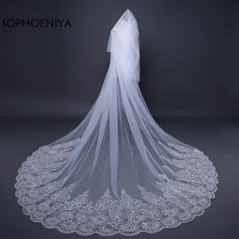 3 meter wedding veil white Ivory Lace beaded Weddi... – Grandado
