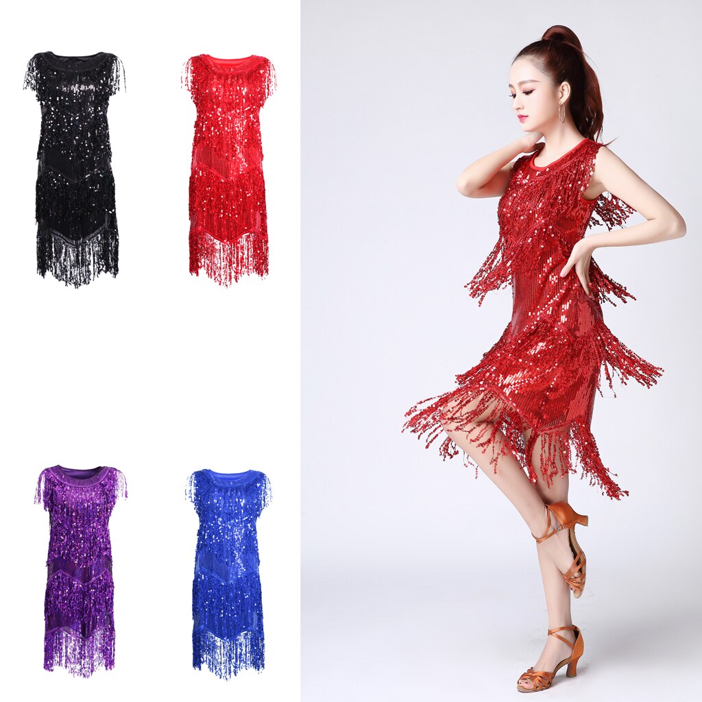 Women Latin Tango Ballroom Dance Dress Sequins Tas... – Grandado