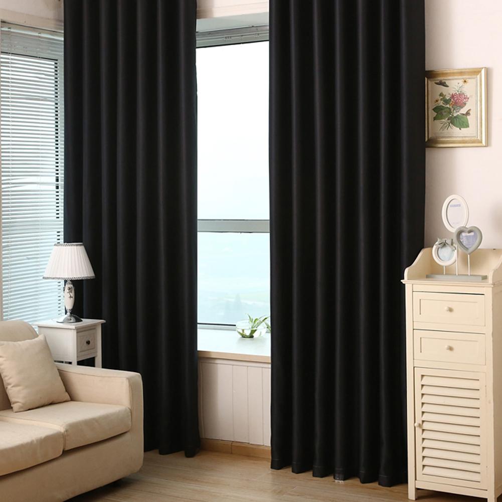 2PCS Solid Black Blackout Curtains Window Door Cur... – Grandado
