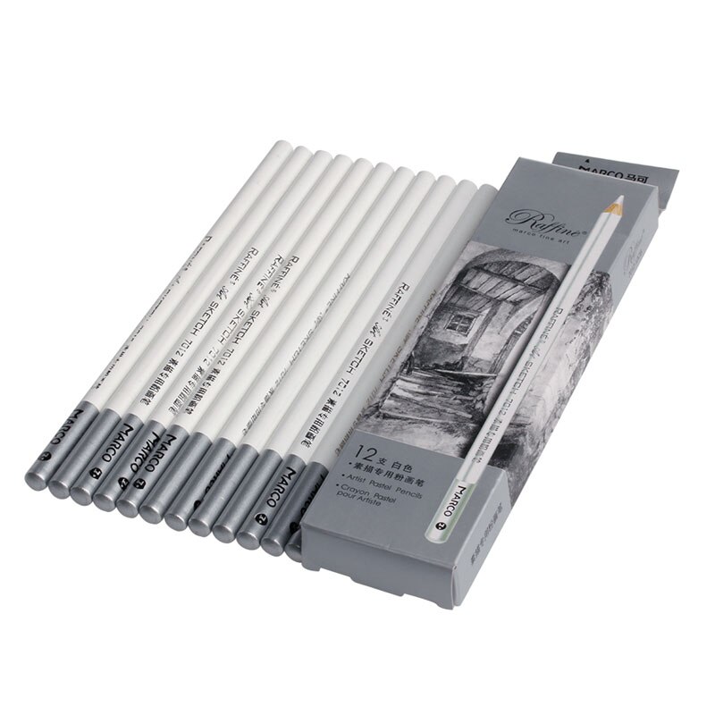 12pcs White Fine Art Drawing Non-toxic Base Pastel Pencils Set For ...