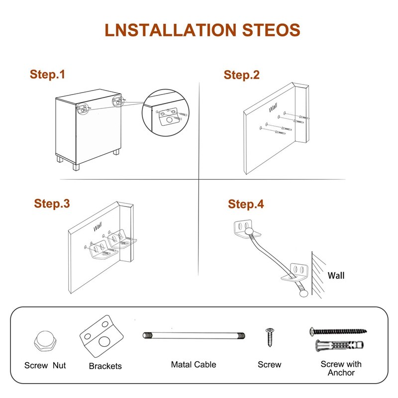 ABSF 2Pcs Anti Tip Strap Furniture Anchor Wall Sta... – Grandado
