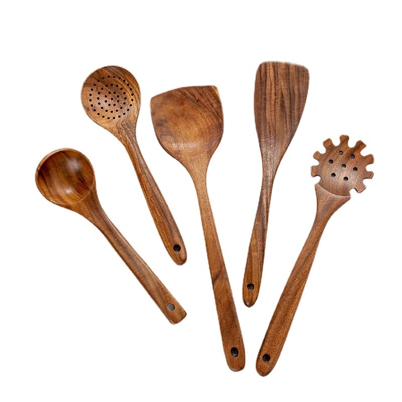 Teak Spoon Set Acacia Wood Long Handle Cooking Ute... – Grandado